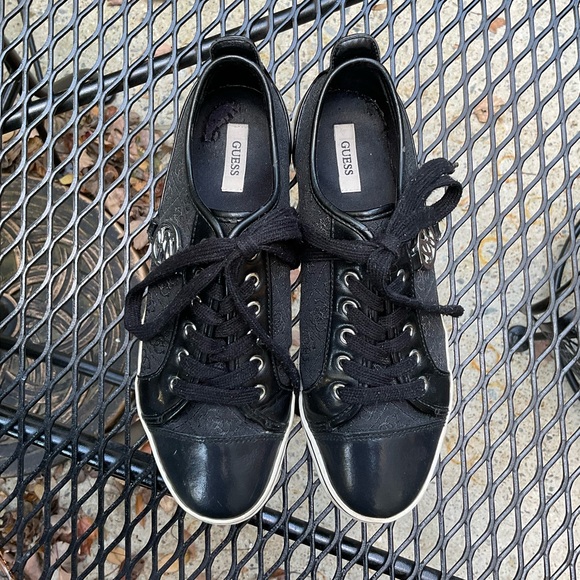 Guess | Shoes | Guess Leather Upper Black White Sneakers With Silver ...